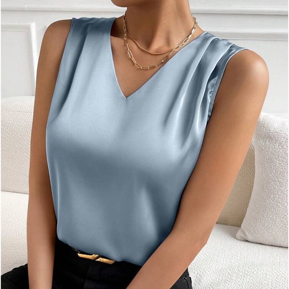 Tops | Elegant Classic V Neck Sleeveless Office Work Tank Top Blouse ...